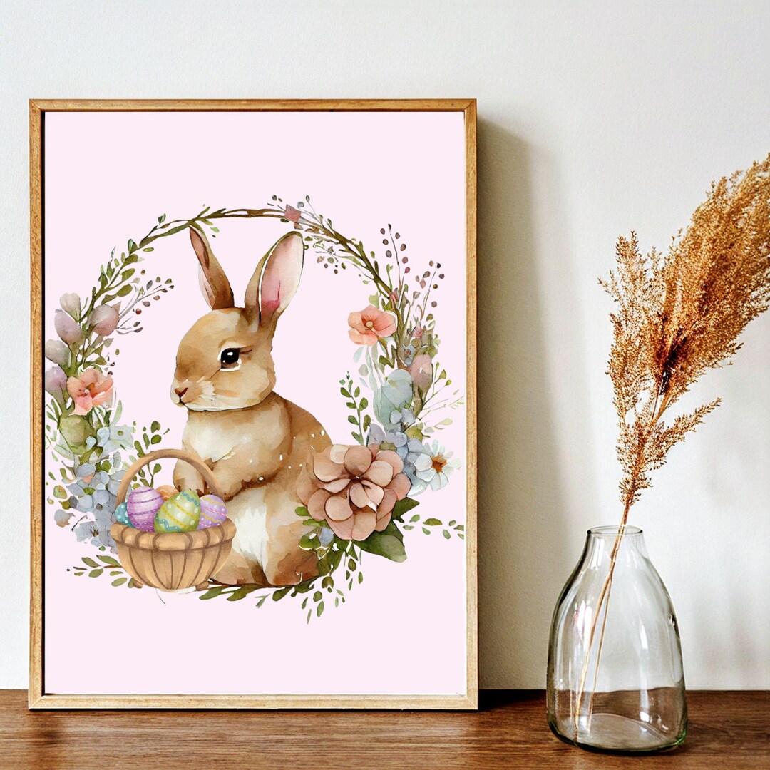 Easter Bunny Wall Art Printable | Cute Bunny With Eggs Digital Download ...