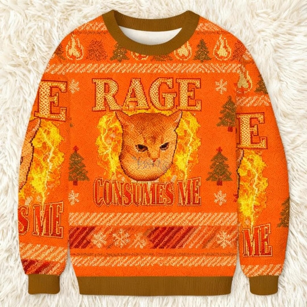 Rage Consumes Me Cat Ugly Christmas Sweater, Funny Angry Meme ...