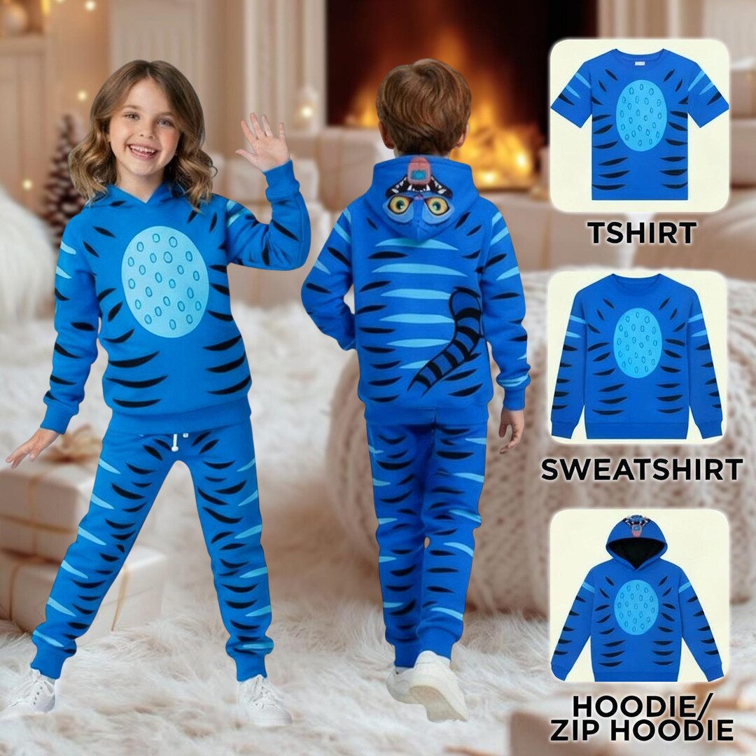 Kpop Tiger Costume Set, Blue Tiger Hoodie Tee & Joggers, Anime Cosplay ...