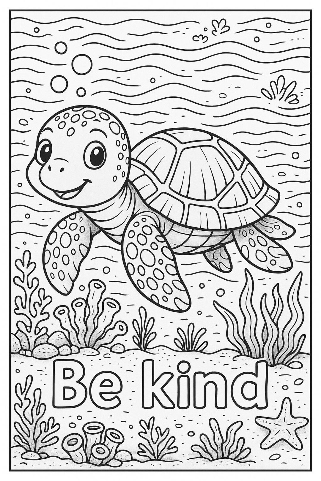 Ocean Theme Coloring Page – Sea Turtle With Positive Quote – 8.5x11 ...