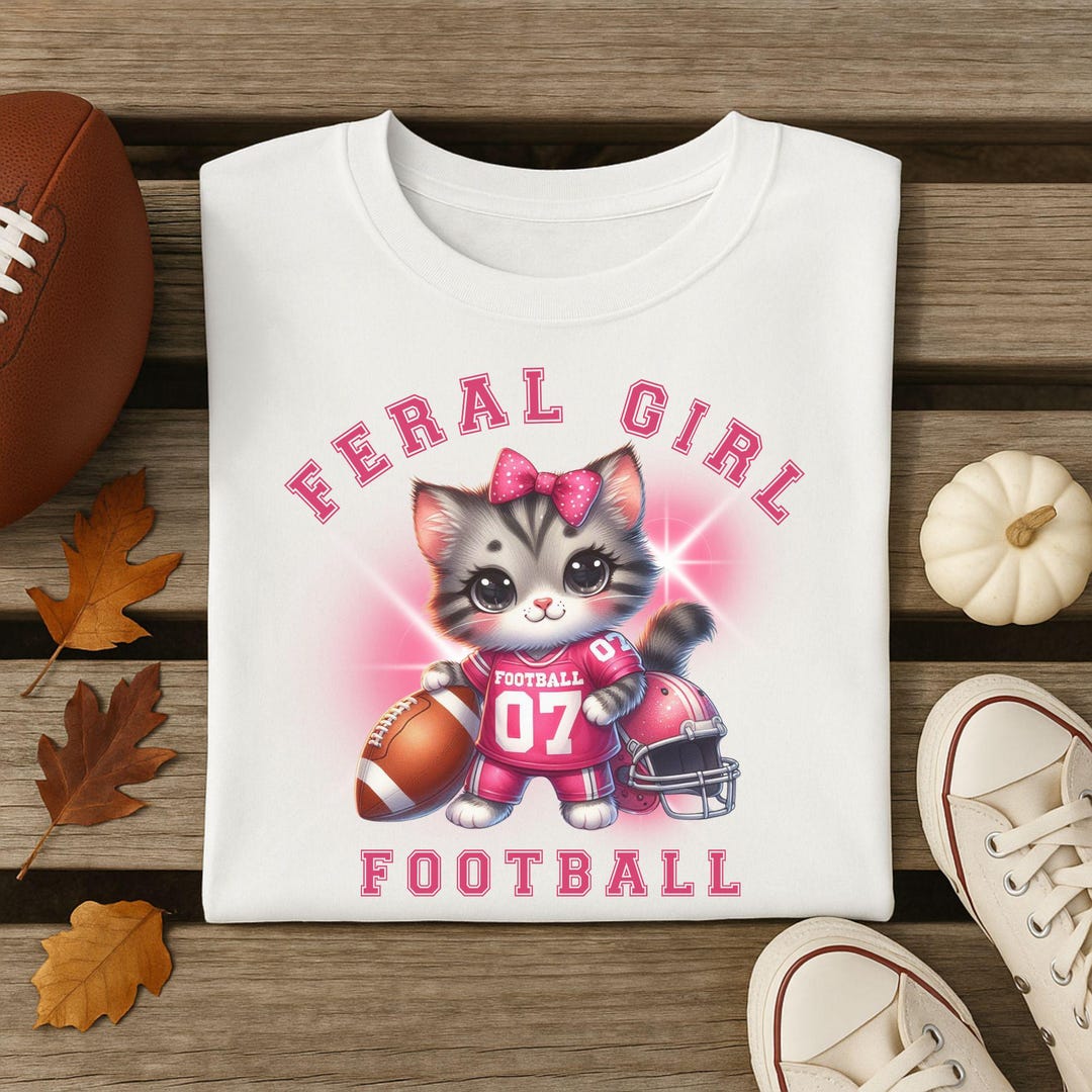 Feral Girl Football Shirt Cute Kitten Football Tshirt Womens Game Day ...