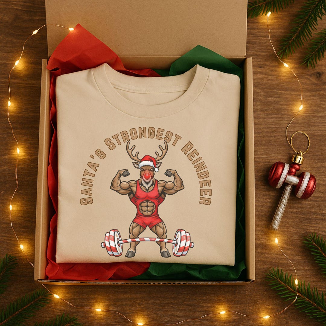 Santas Strongest Reindeer Shirt Funny Christmas Gym Shirt for Men ...