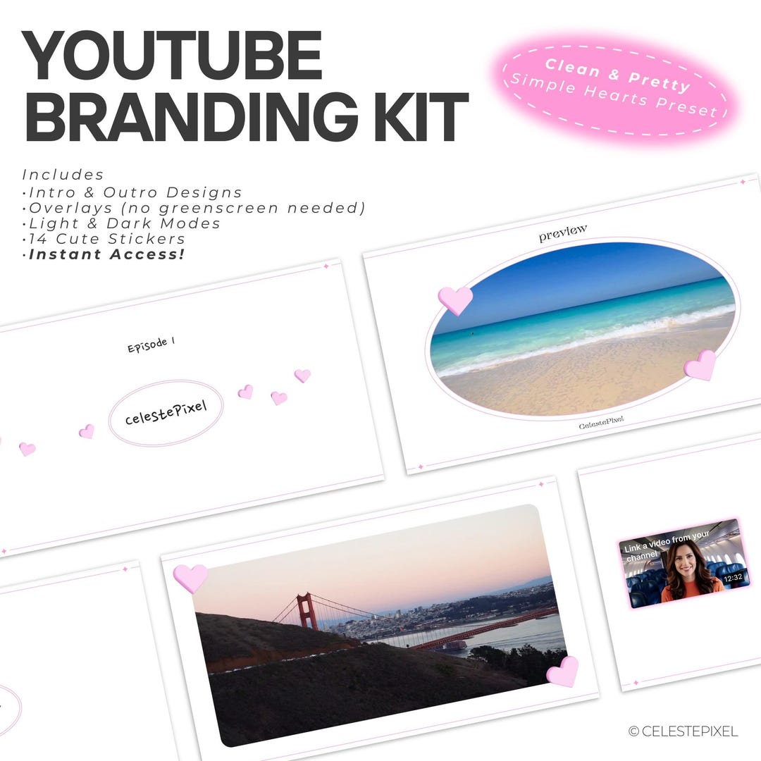Youtube Branding Kit - Aesthetic Youtube Overlay, Intro & Outro ...