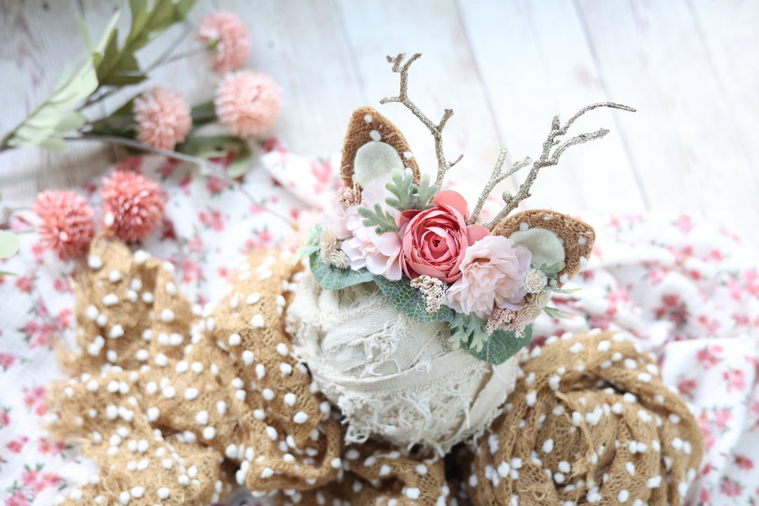 Faun Blush Mauve Rose Gold Newborn Fawn Deer Flower Crown Halo Floral ...