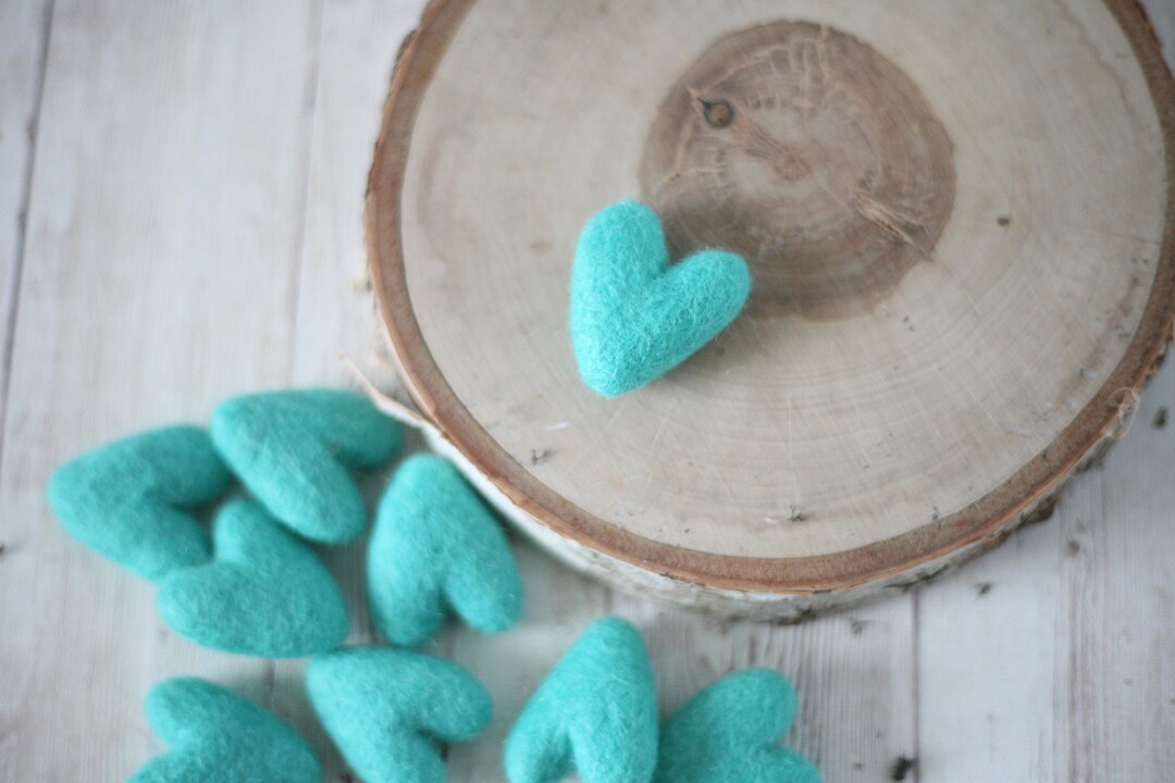 Single Aquamarine Teal Aqua Turquoise Felted Wool Hearts Felt Heart ...