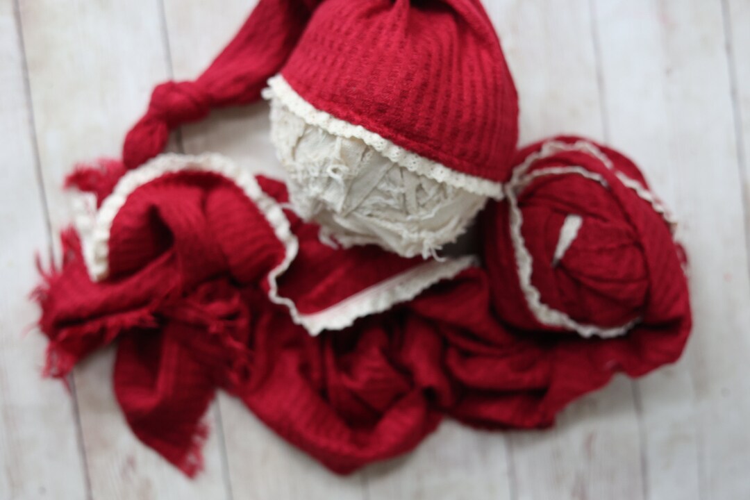 Maura Christmas Red Ivory Lace Edge Stretch Wrap and Sleepy Cap Hat - Etsy