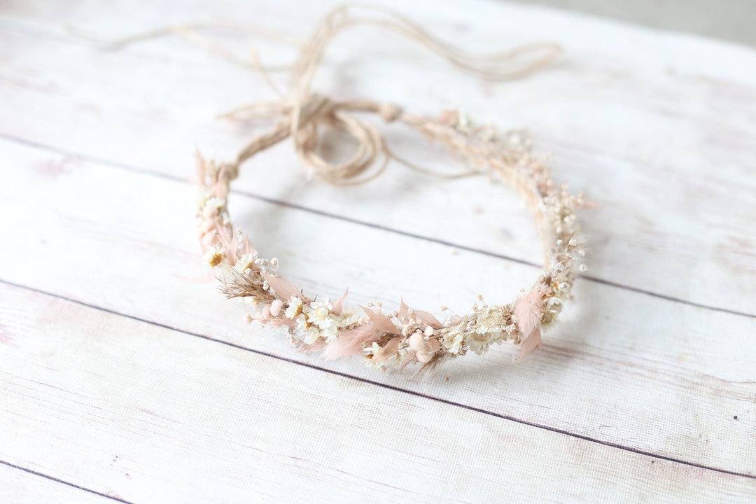 Noalie Blush Pink Neutral Dried Flower Crown Newborn Headband Tieback ...