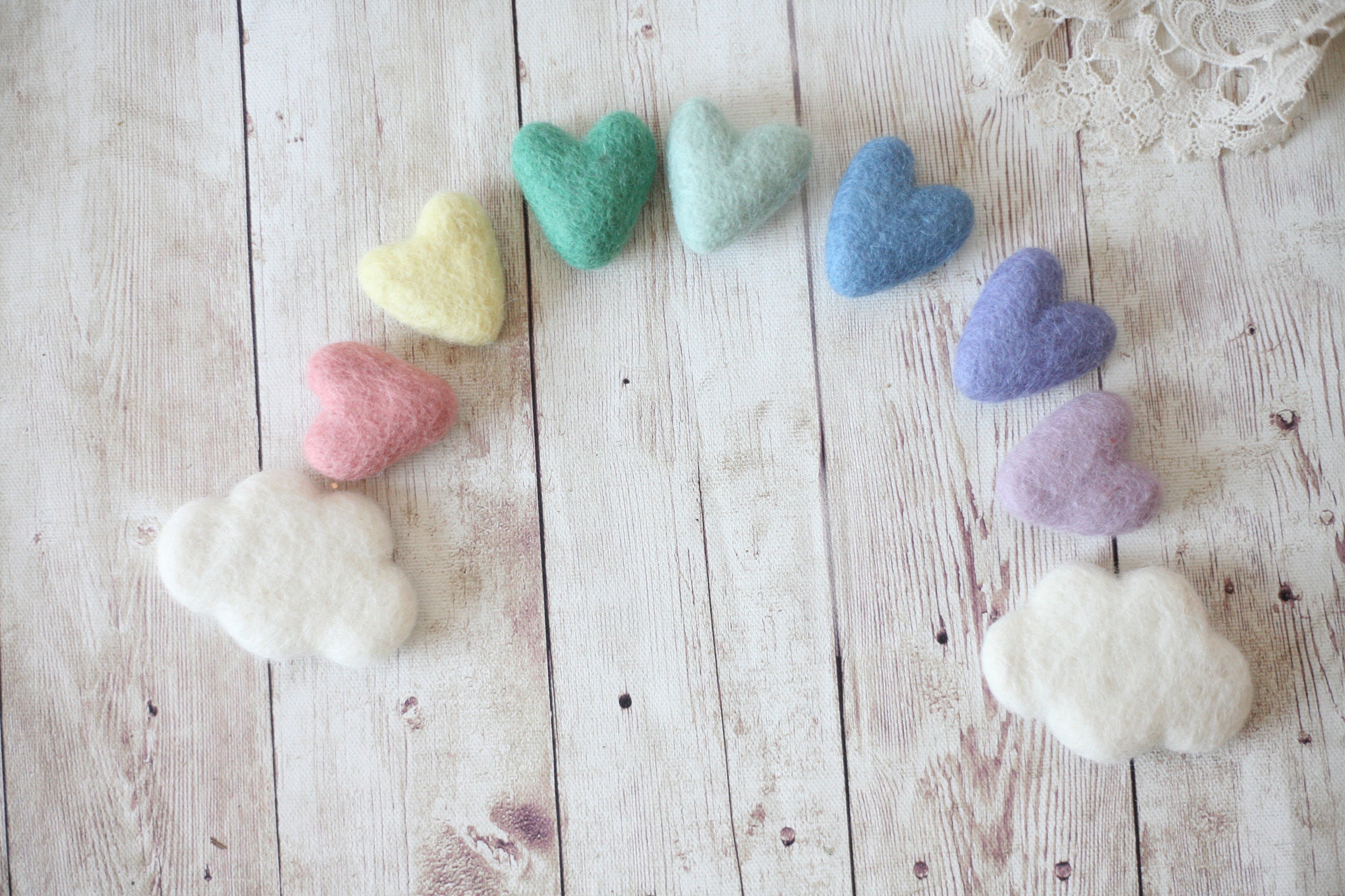 Pastel rainbow felted wool hearts newborn photography prop | Etsy