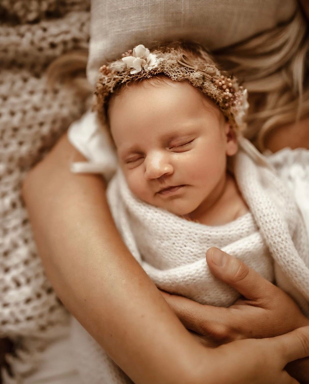 Vaeda Boho Neutral Newborn Flower Crown Taupe Pampas Tan Dried Floral ...