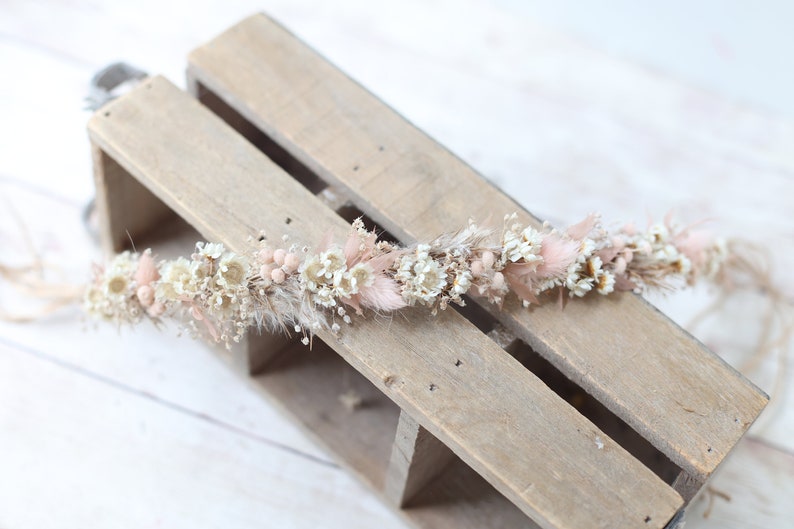 Noalie Blush Pink Neutral Dried Flower Crown Newborn Headband Tieback ...