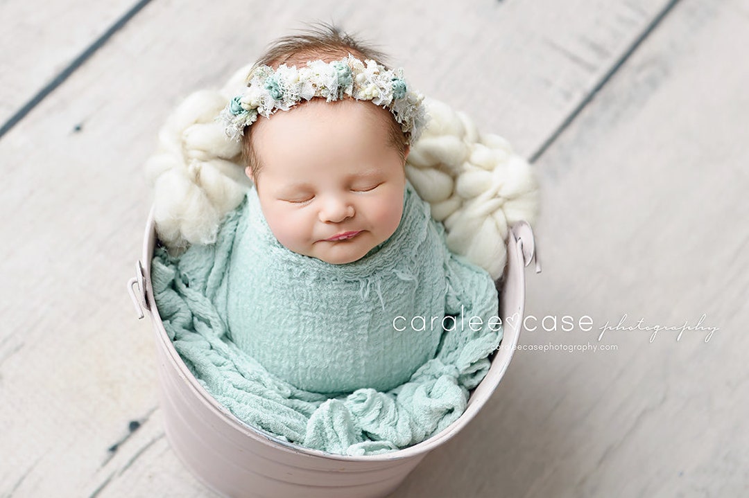 Abby Aqua Sky Blue Silk Moss Berries Moss Aqua Newborn Tieback Headband ...