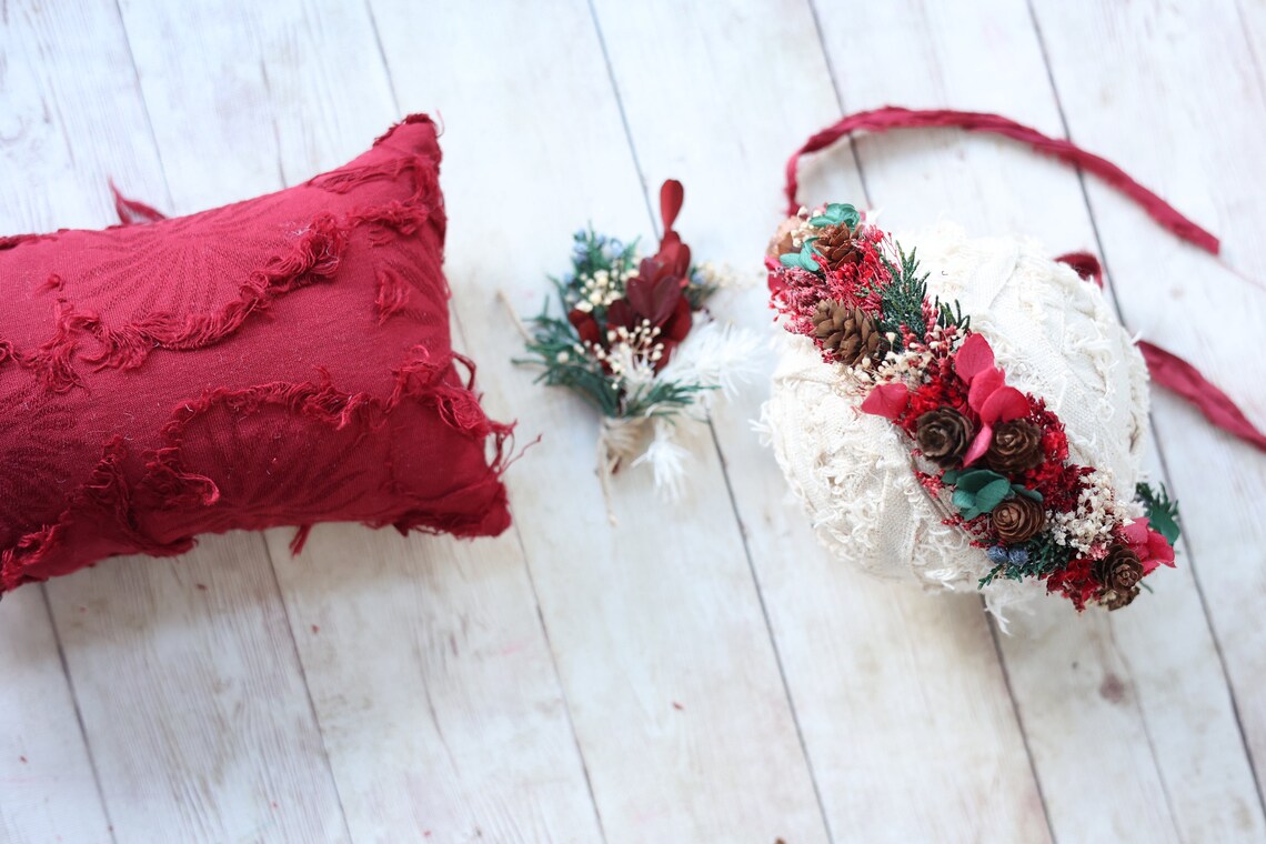 Theodora Red Green Pine Evergreen Christmas Newborn Tieback Flower ...