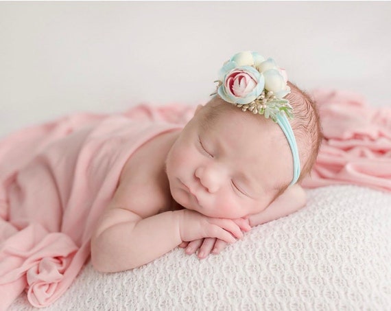 Melody aqua blue and pink mini peony rose lace flower crown | Etsy