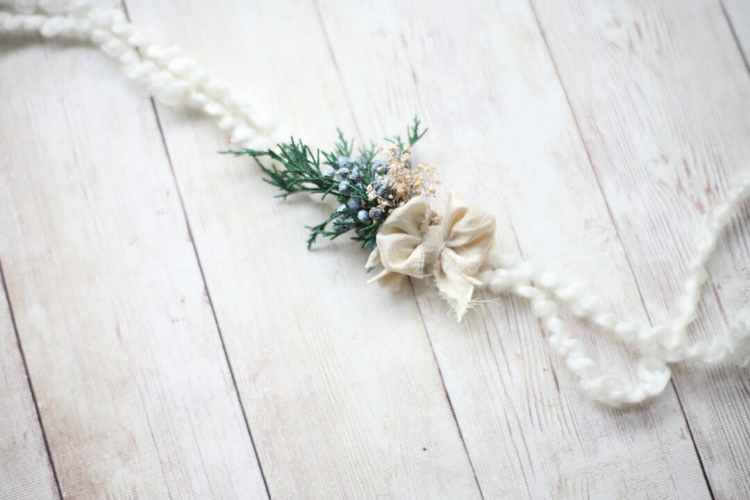 Junie Juniper Berry Cream Ivory Christmas Pine Newborn Tieback Halo ...