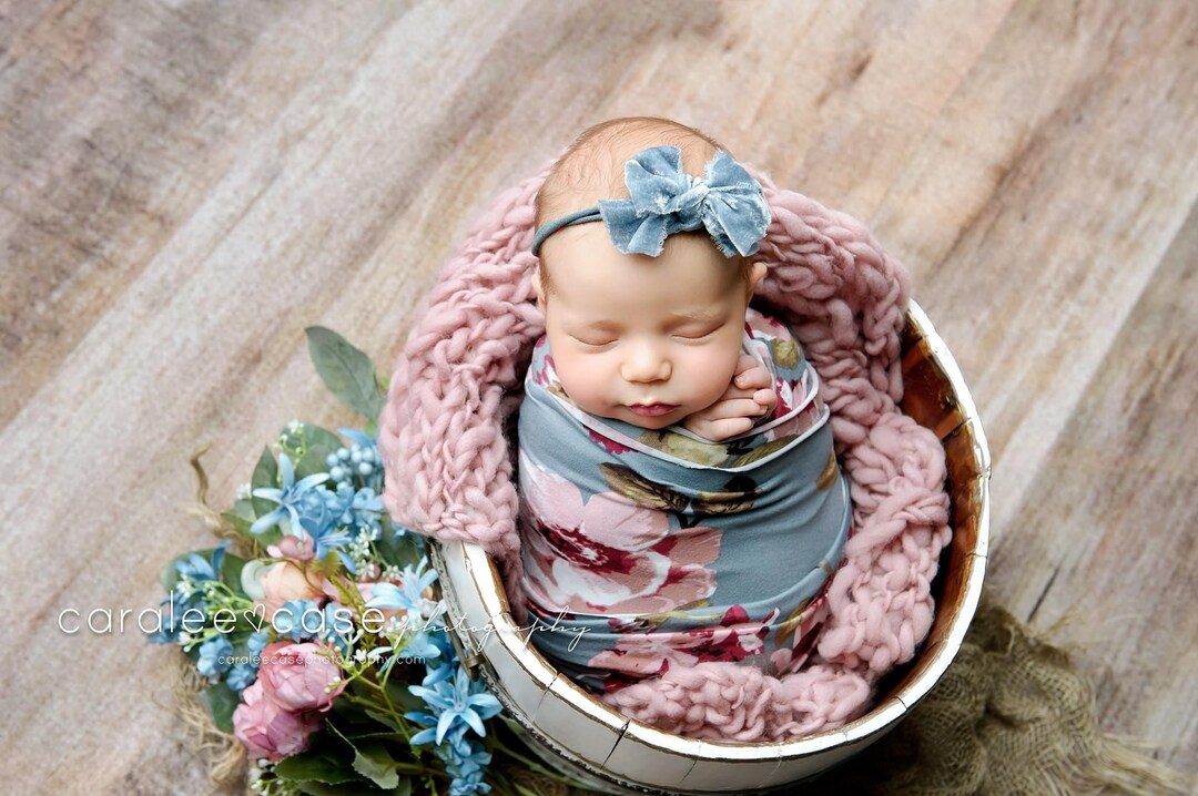 SET Juliet Dusty Baby Blue Burgundy Mauve Floral Newborn Stretch Jersey ...