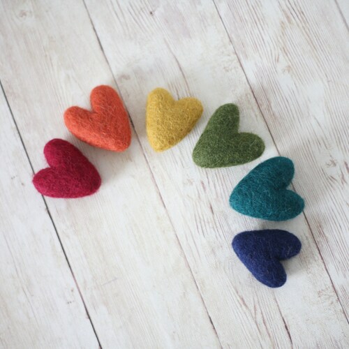 Pastel Rainbow Felted Wool Hearts Newborn Photography Prop - Etsy