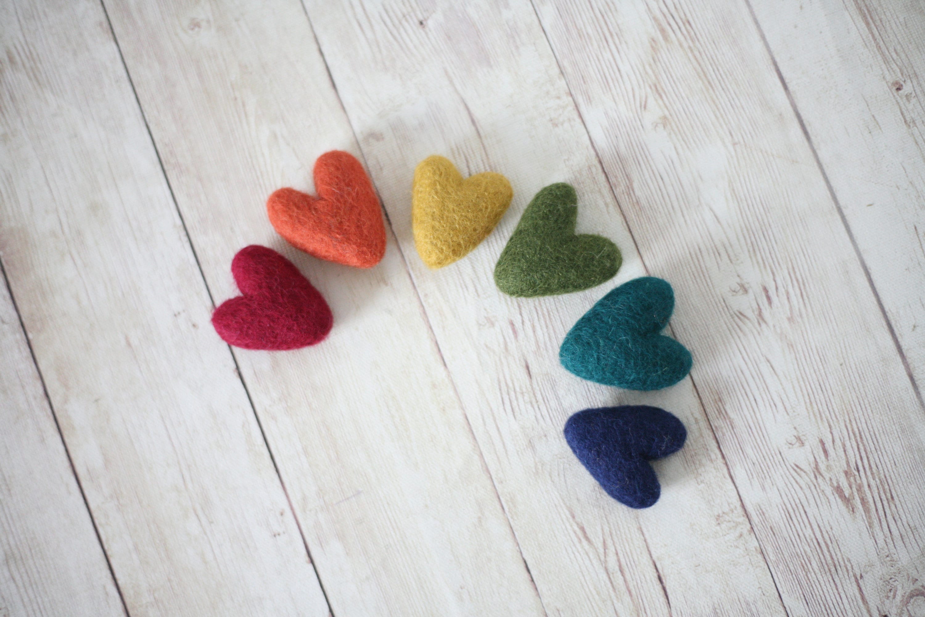 Fall Jewel Tone Deep Rainbow Felted Wool Hearts Newborn - Etsy