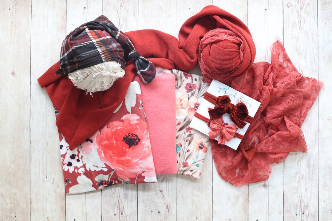 Ready to Ship SET Coral Rust Burnt Orange Floral Fabric - Etsy