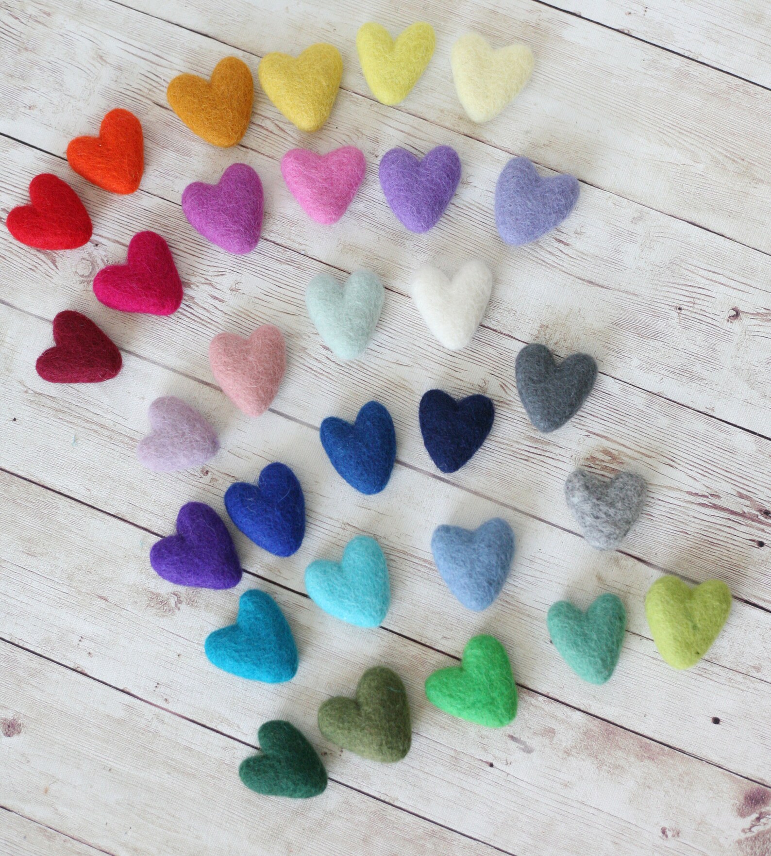 FULL SET Rainbow Felted Wool Hearts Newborn Photography Prop | Etsy
