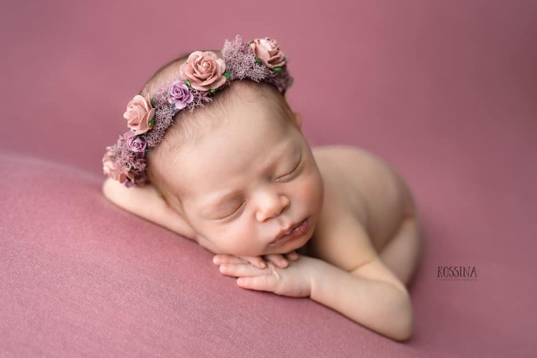 Hilde Lavender Mauve Pink Rose Newborn Flower Crown Moss Tieback ...