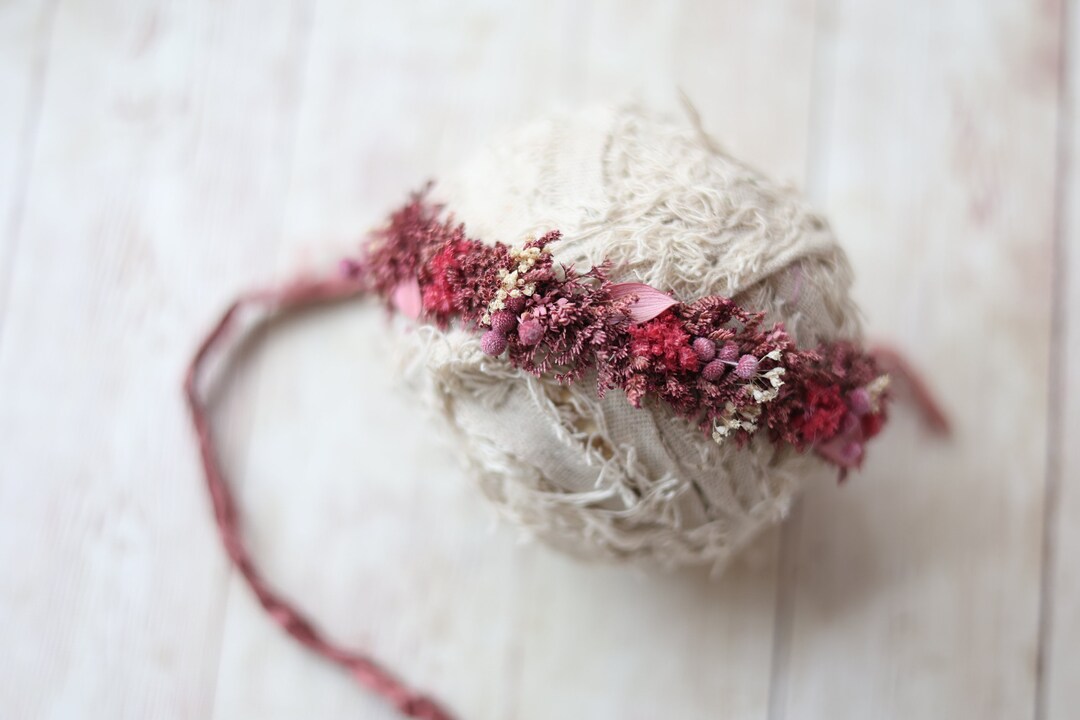 Ione SET Dusty Vintage Mauve Rose Berries Newborn Flower Crown Tieback ...