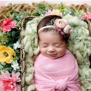 Winny Blush Pink Neutral Organic Ivory Cream Newborn Tie Back Flower ...