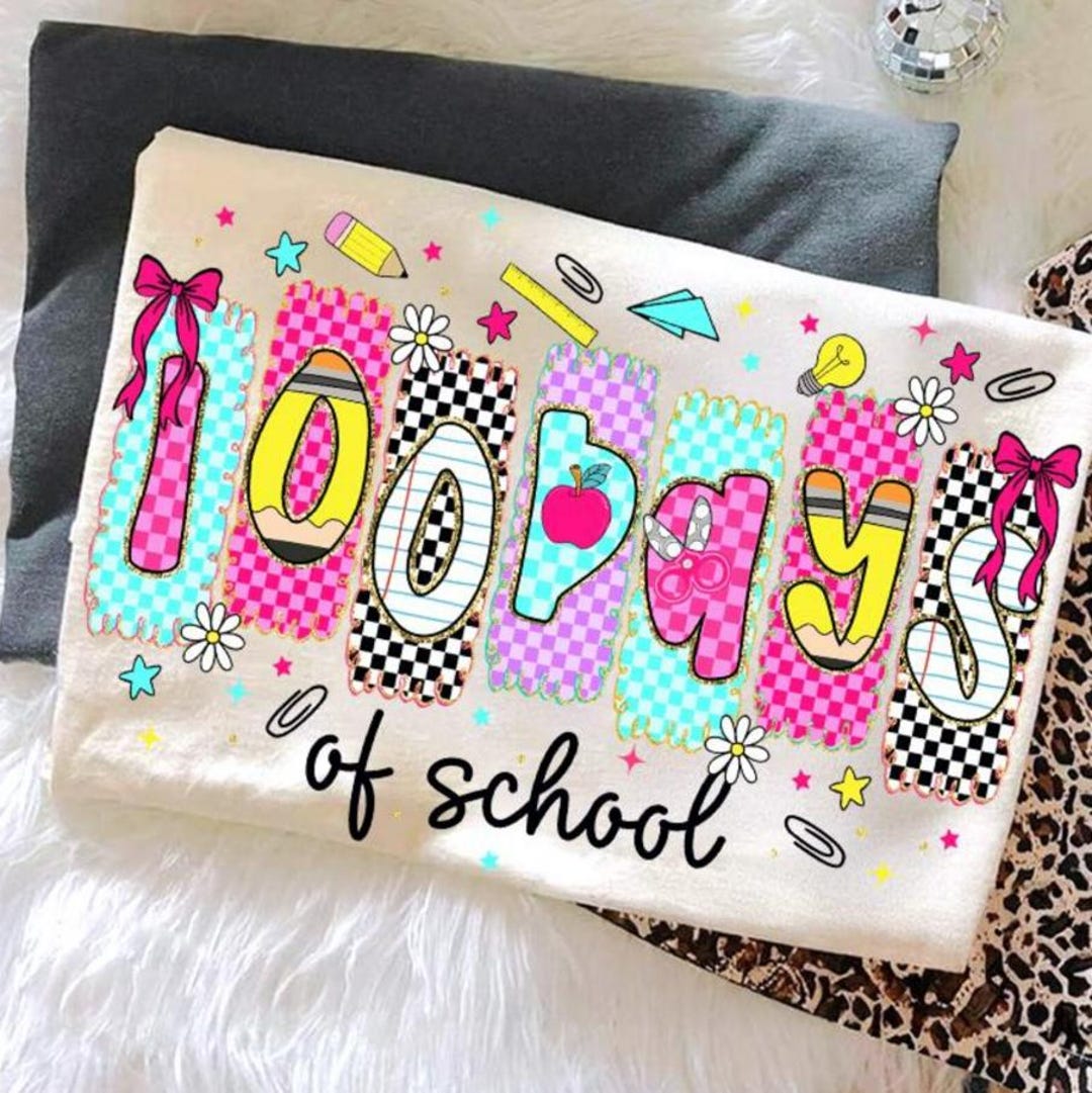 Preppy Coquette 100 Days of School Glitter Shirt, Coquette Pencil Bow ...