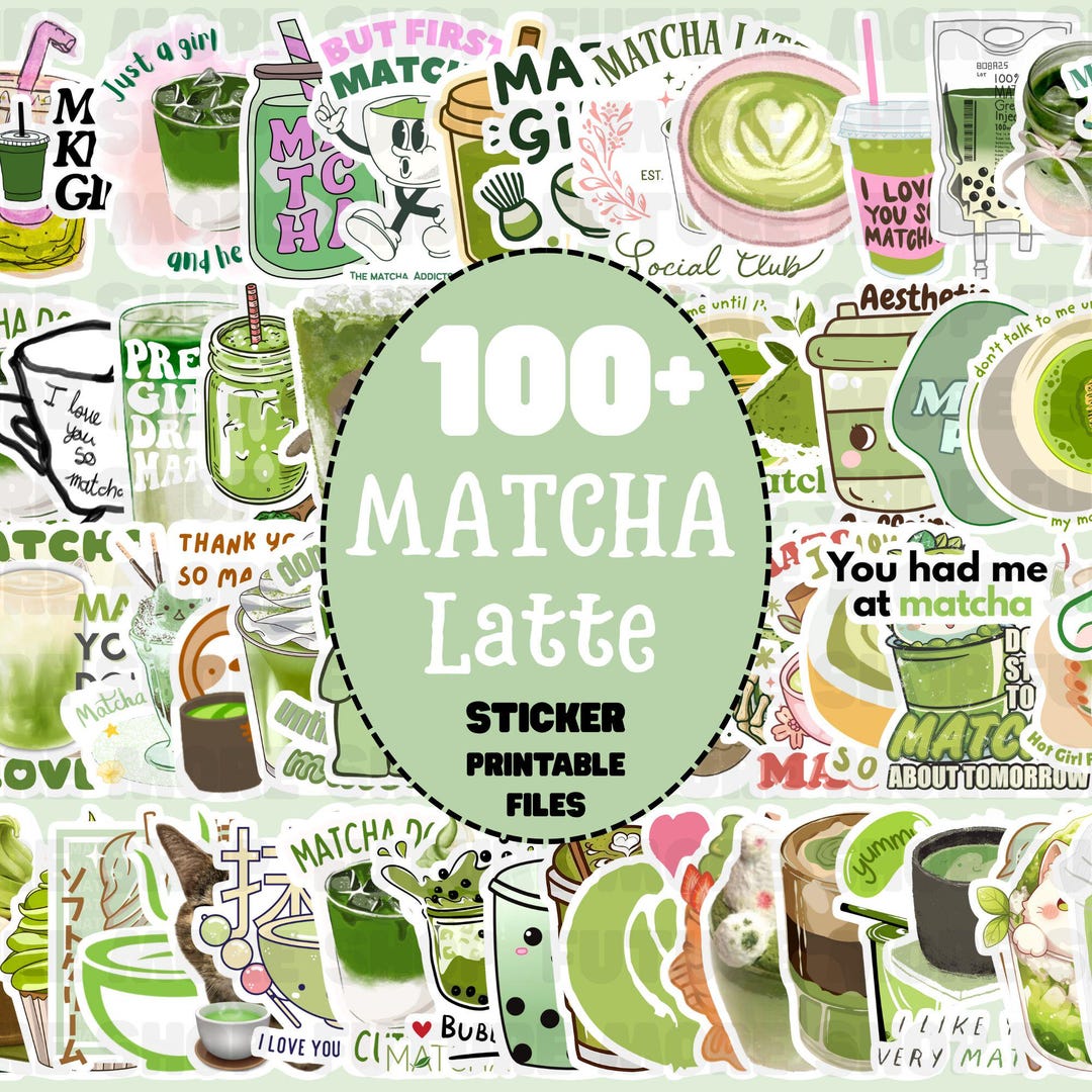 100+ Matcha Lover Printable Sticker Pack, Cute Digital Matcha Stickers ...