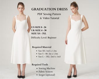 Digital PDF Sewing Patterns for Sweetheart Neck Graduation Dress by ...