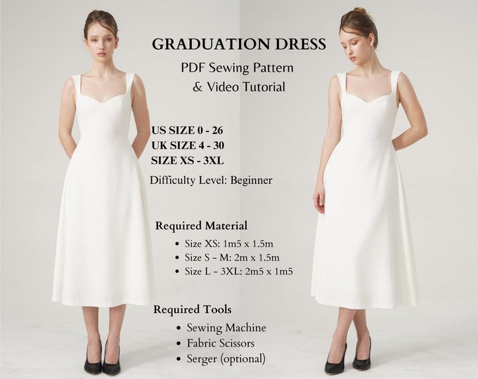 Digital PDF Sewing Pattern + Video Tutorial for Graduation Dress by Mai ...