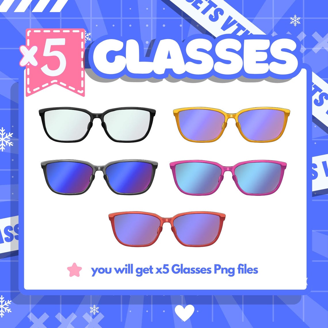 Vtuber Glasses Asset Pack | Transparent PNG | Premade Stream (digital ...