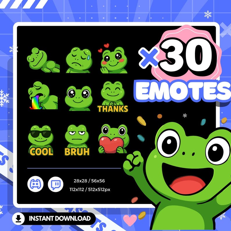 Kawaii Frog Emotes | Frog Stickers | Chibi Frogs | Frog Emotes Pack ...