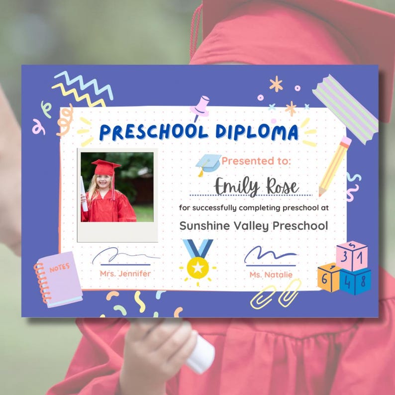 Editable Preschool Graduation Certificate Canva Template – Aesthetic ...
