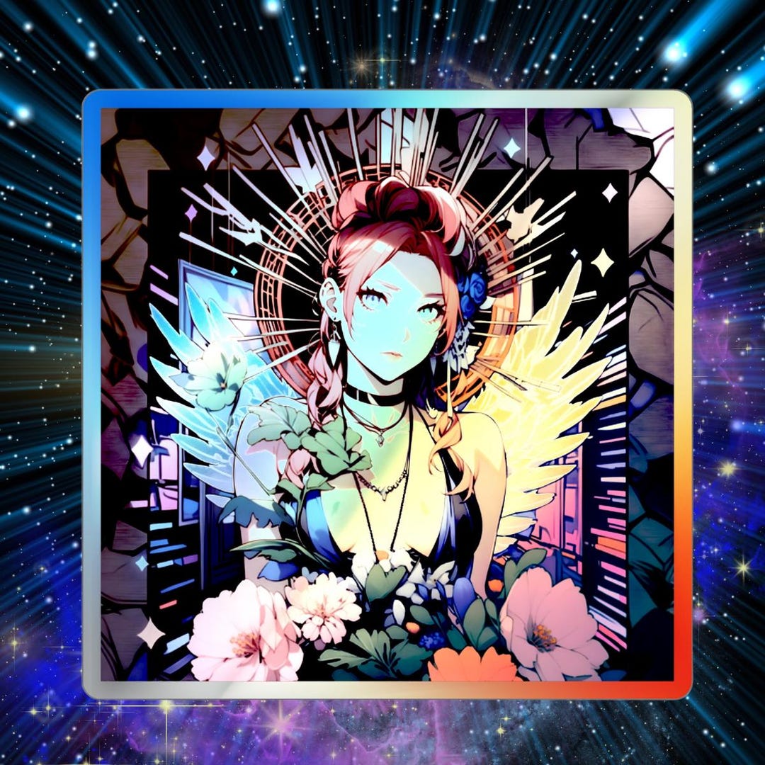 Holographic Gothic Fantasy Die-cut Sticker - Colorful Anime Floral ...