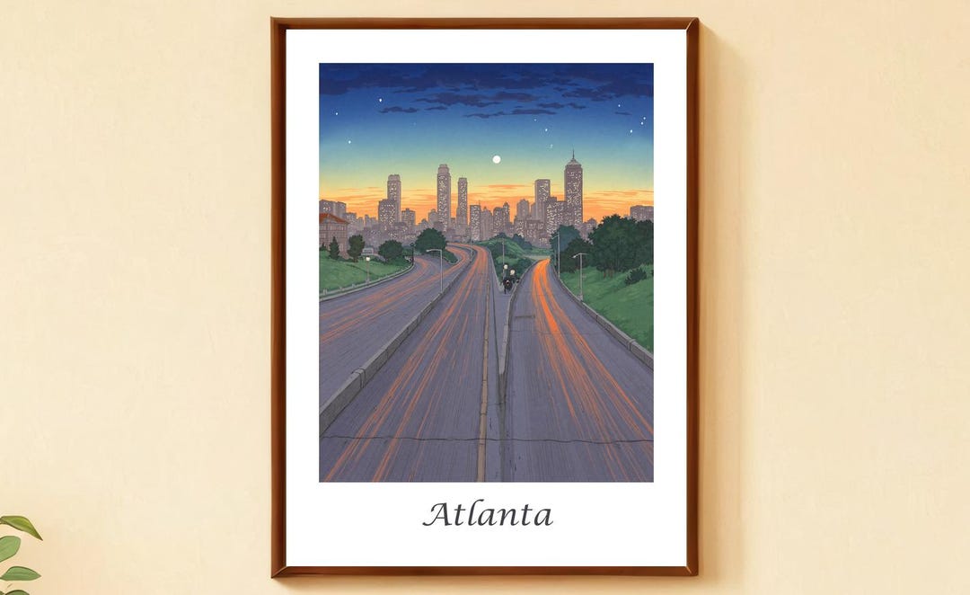 Atlanta Georgia Cityscape Poster, Anime Art Canvas, Dreamy Skyline ...
