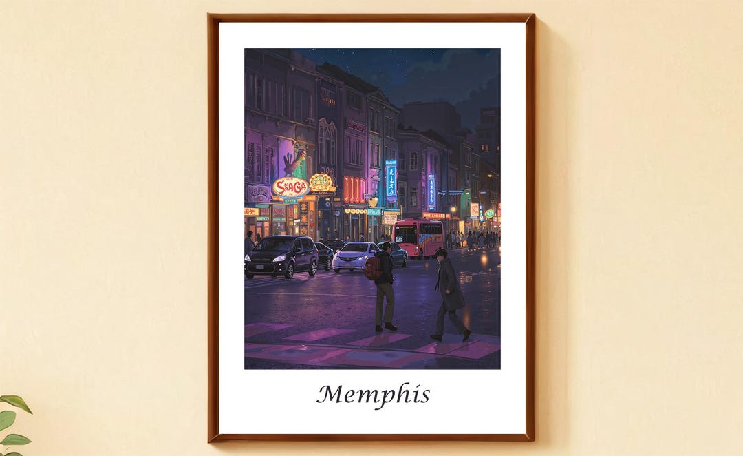 Memphis, USA Anime Art Digital Download, Cityscape Nightlife, Street ...