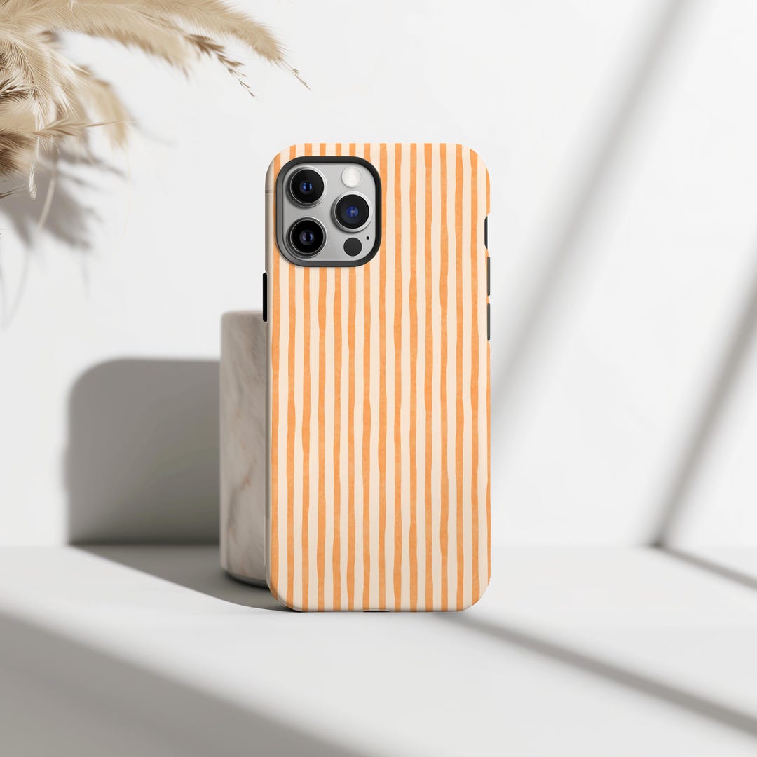 Orange Stripes Phone Case, Retro Lines Minimalist Cover, Scandinavian ...