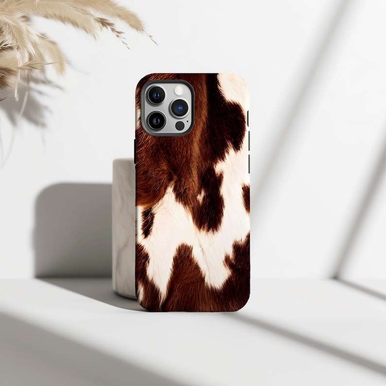 Cowhide Phone Case, Brown White Animal Pattern Design, Cow Art Phone ...