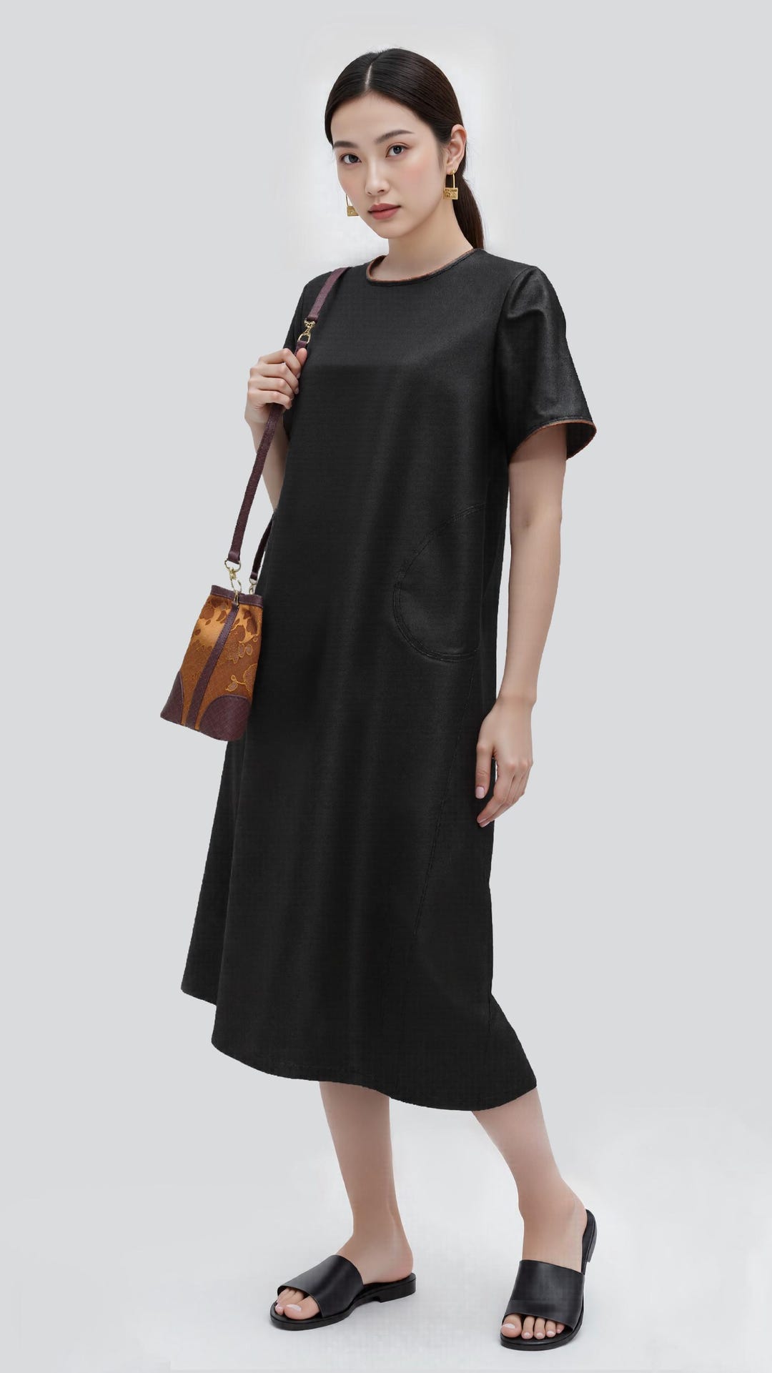 Black Mud Silk Midi Dress: Sustainable Mulberry Silk, Natural Dye - Etsy