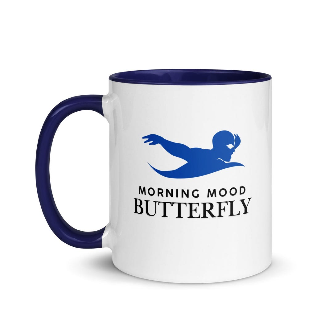 Swimmer Mug: Butterfly Stroke, Colorful Rim Ceramic Mug - Etsy