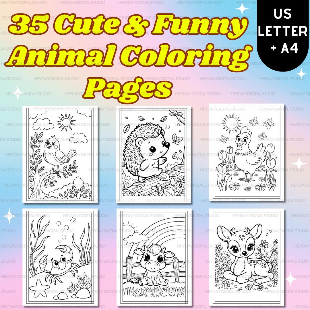 Cute & Fun Animal Coloring Pages for Kids, Adorable Designs, Funny Gift ...