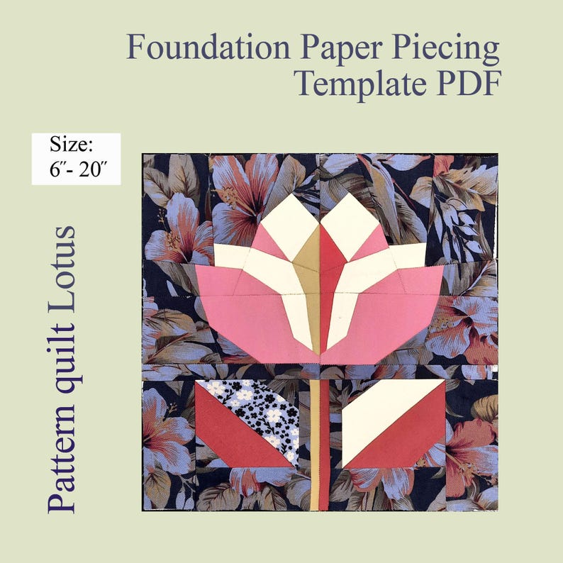 Lotus FPP Quilt Block Pattern PDF, Geometric Flower Foundation Paper ...