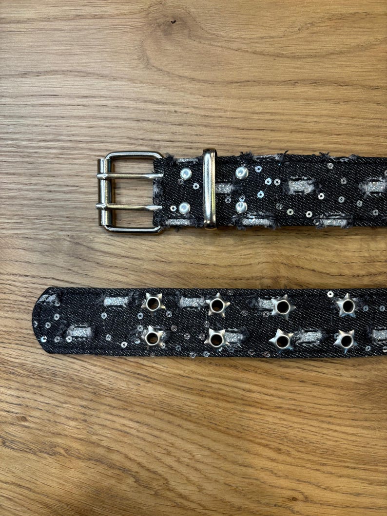 Y2K Punk Denim Belt: Double Silver Star Holes, Vintage Statement Piece ...