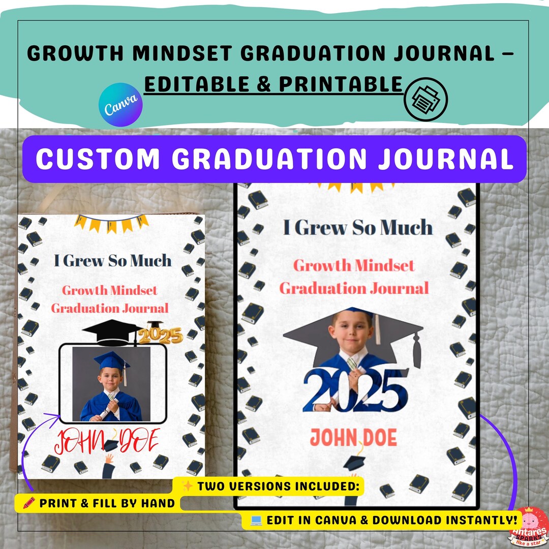 Custom Growth Mindset Graduation Journal – Editable Canva Template ...