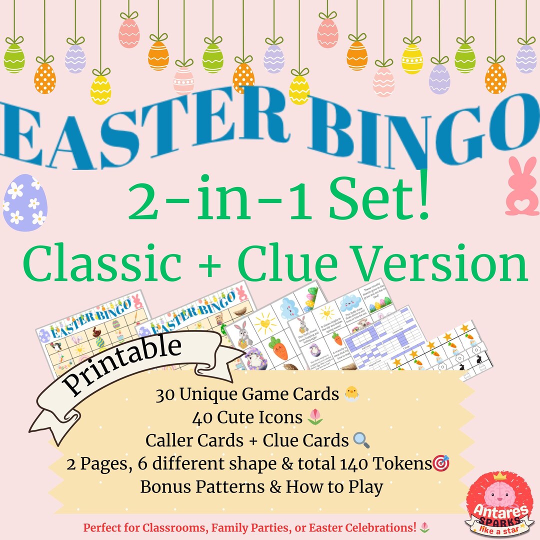 Easter Bingo Game Printable – 2-in-1 Set: Classic & Clue Version | 30 ...