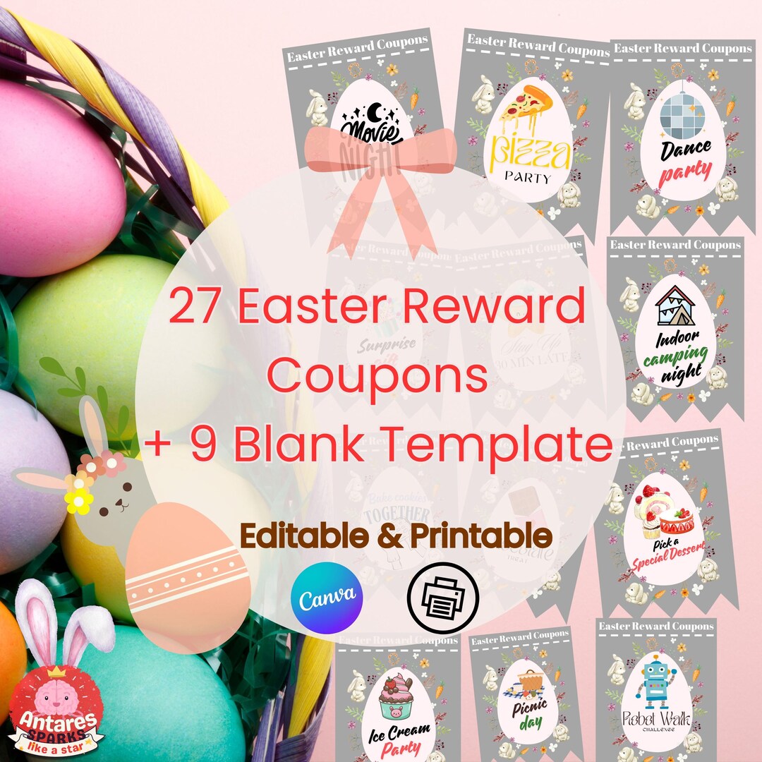 Editable & Printable Easter Egg Coupons – Easter Basket Stuffer, Fun ...