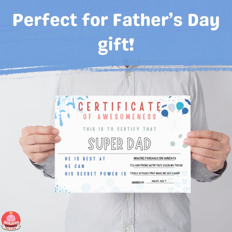 Editable Father’s Day Certificate – Super Dad Award for Kids to ...