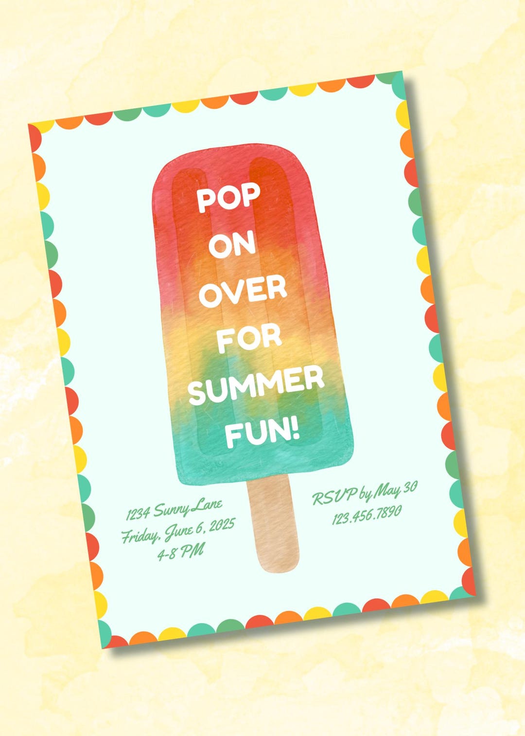Popsicle Summer Party Blue Digital Custom Invitation | Made-to-order ...