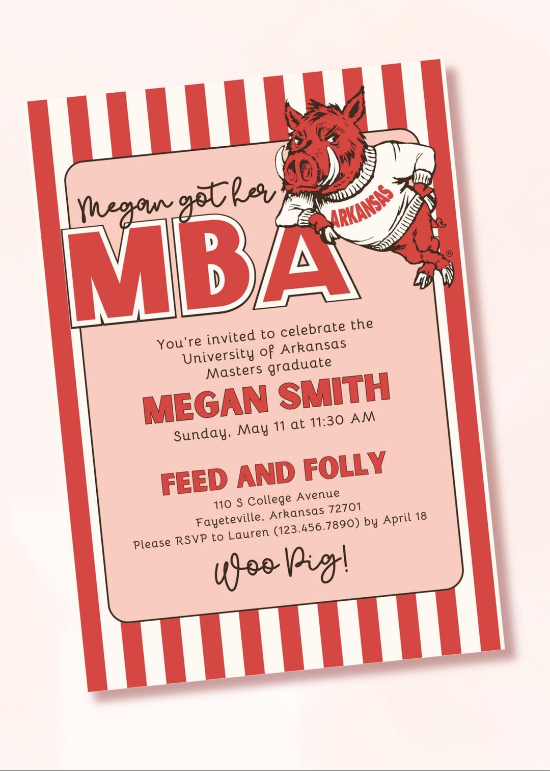 Arkansas MBA Graduation Party Digital Custom Invitation | Made-to-order ...