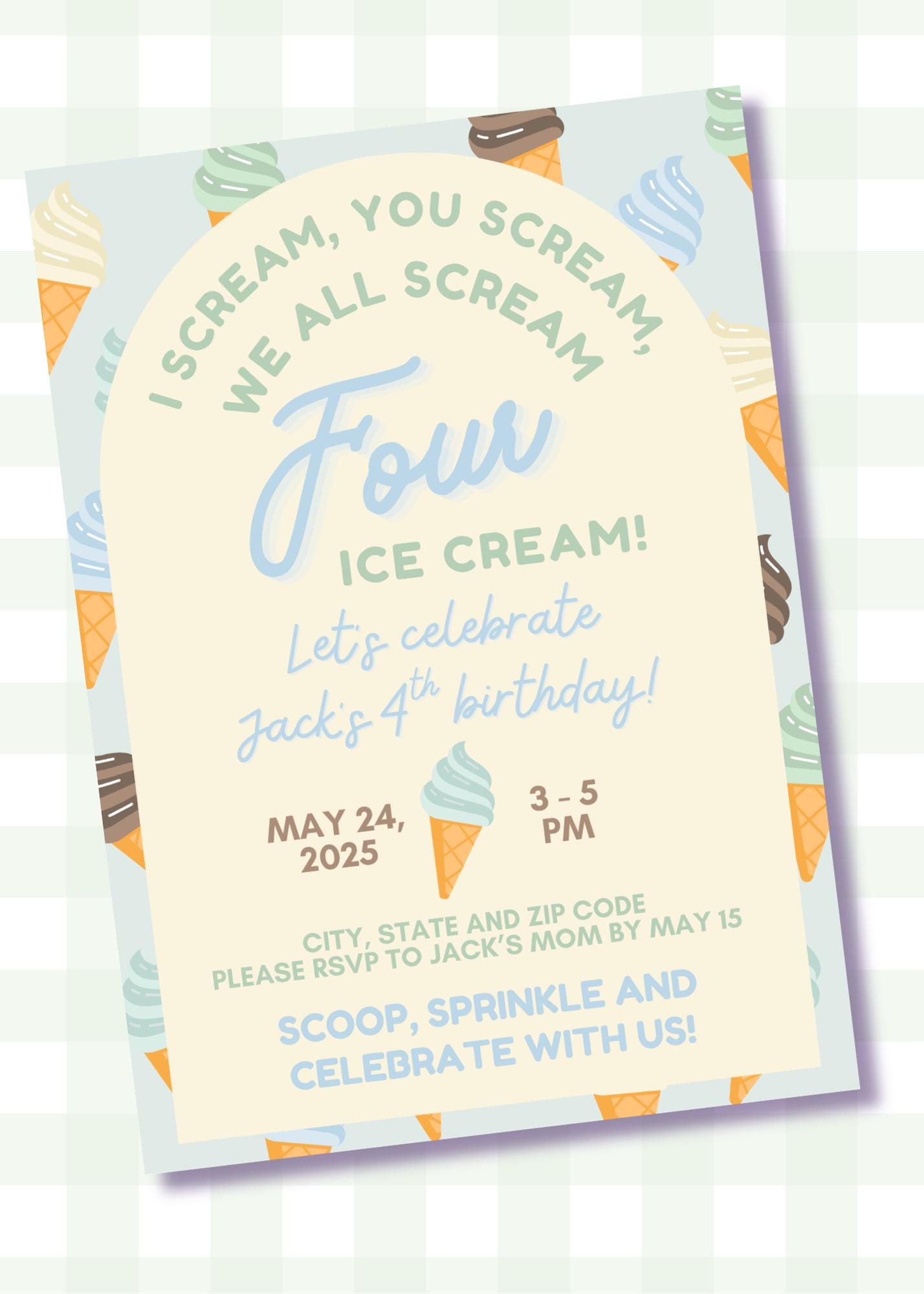 Scream Four Ice Cream Birthday Party Digital Custom Invitation | Made ...